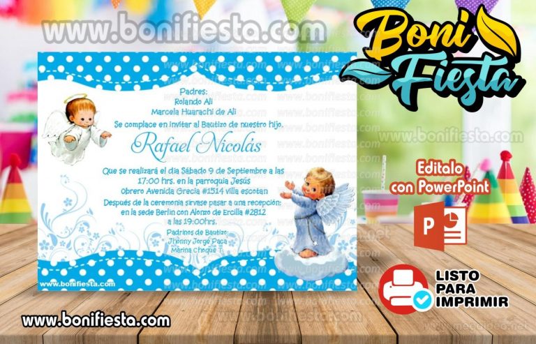 Invitación Bautizo Niño Angelito – Boni Fiesta