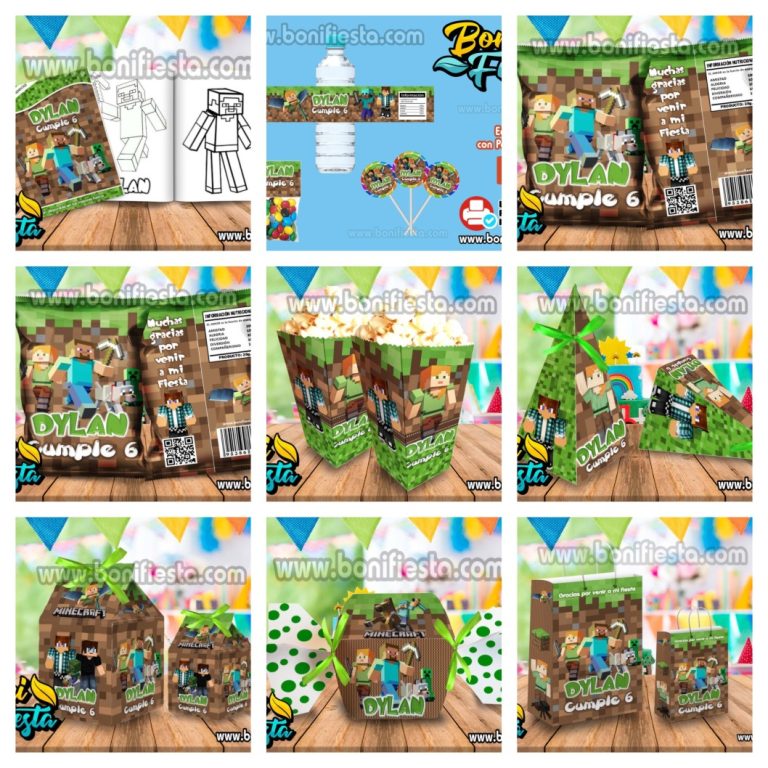 Kit Imprimible de Minecraft Editable en Powerpoint – Boni Fiesta