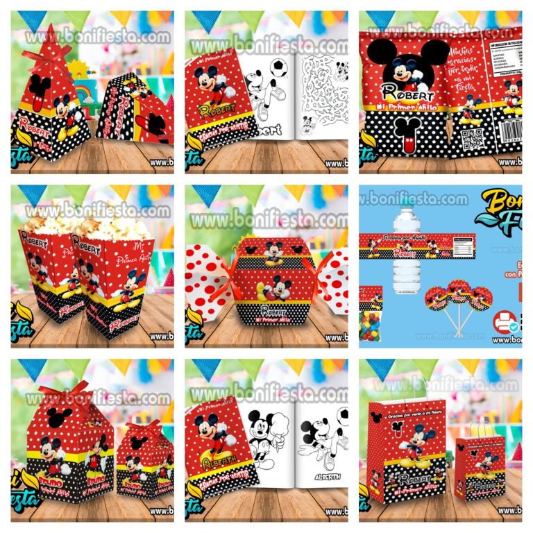 Kit Imprimible de Mickey Rojo Editable en Powerpoint – Boni Fiesta